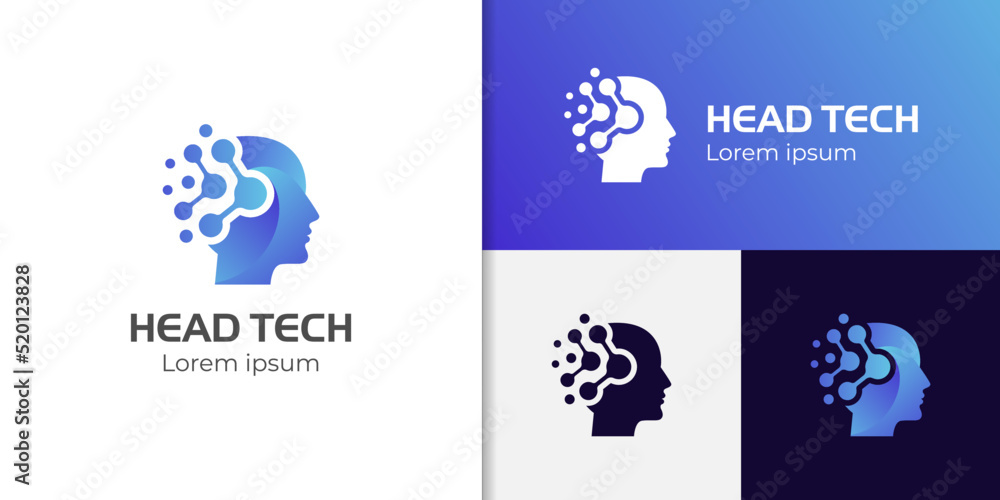 Human technology or human digital, head tech icon symbol, robot tech ...