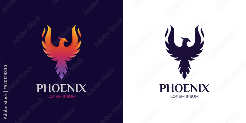 awesome flying phoenix gradient logo vector illustration two version ...