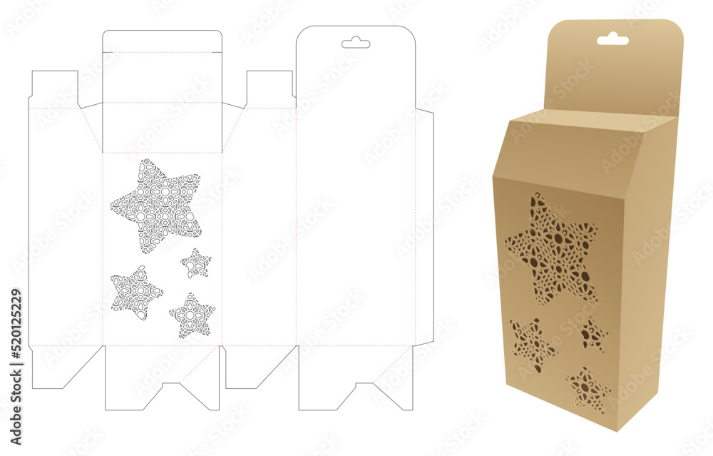 stenciled box die cut template and 3D mockup Stock Vector | Adobe Stock