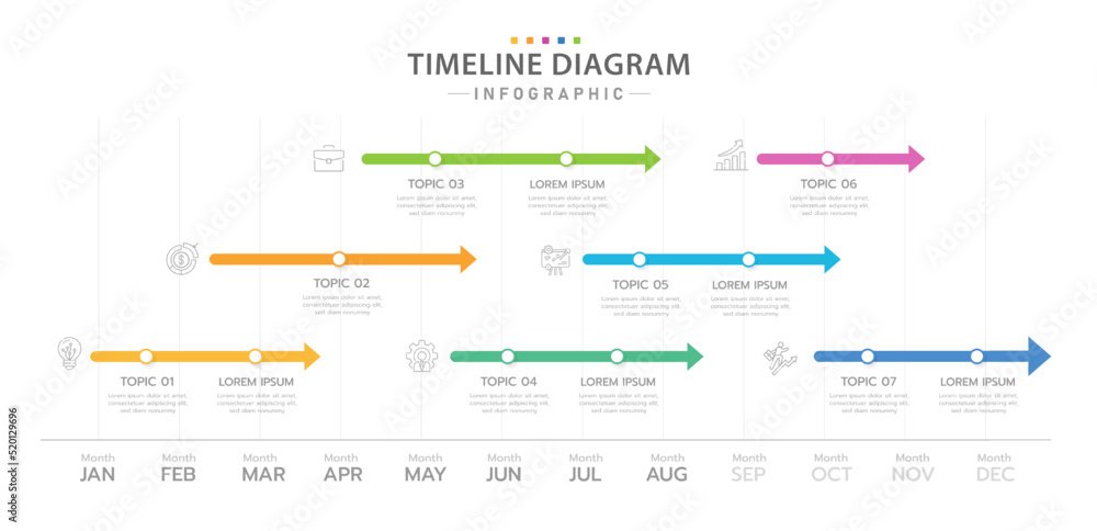 Infographic template for business. 12 Months modern Timeline diagram ...