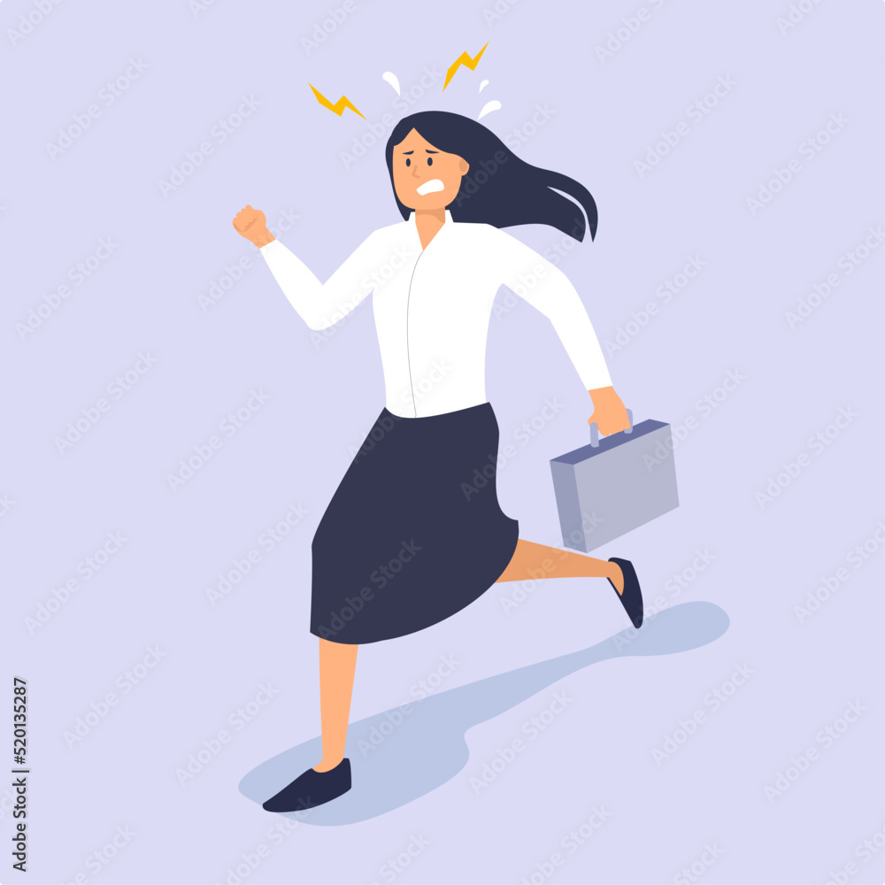 Characters Hurry at Work due to Oversleep or Traffic Jam. Business ...