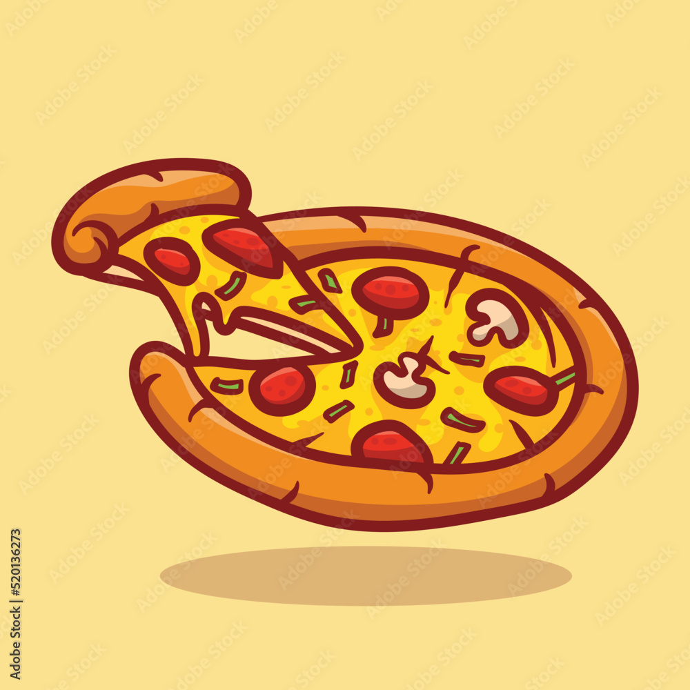 Illustration vector graphic of cute pizza with cartoon style hand draw ...