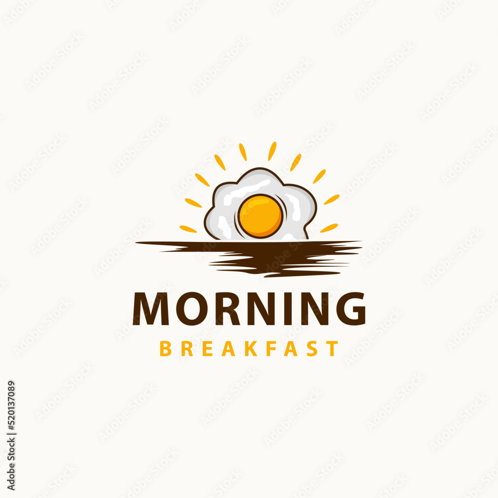 Breakfast logo with fried egg - vector illustration, breakfast emblem ...
