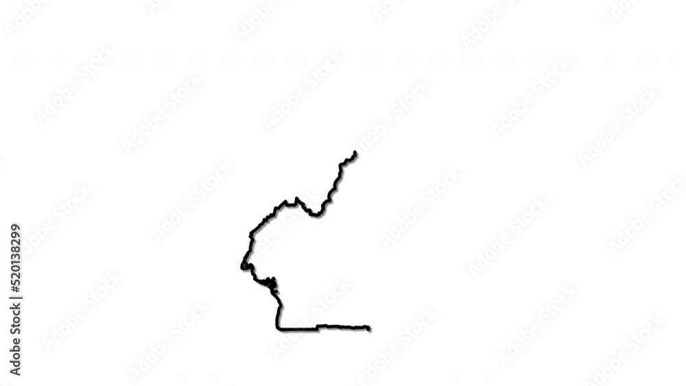 Cameroon map, country territory outline self drawing animation. Line ...