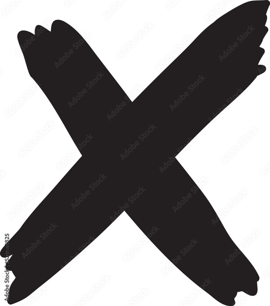 black and white cross wrong sign brush style vector cartoon ...