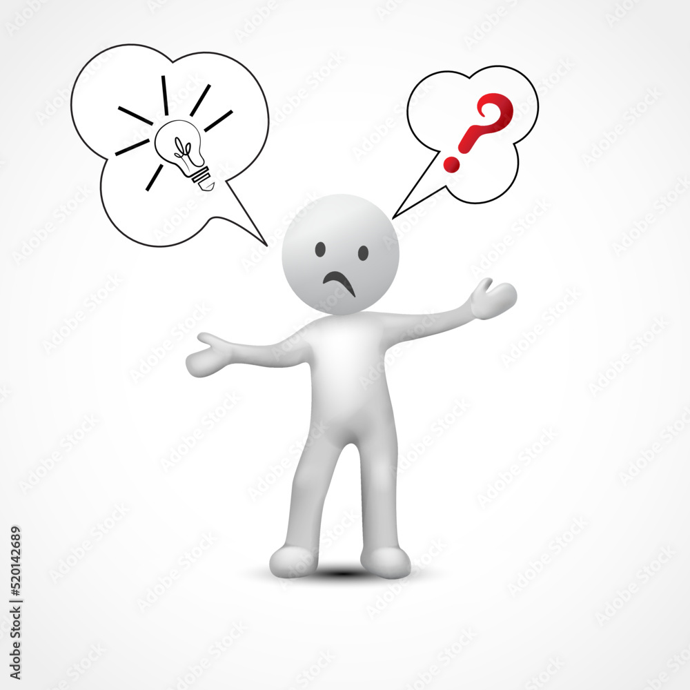 3D small white people -undecided with negative thinking and bad ideas ...