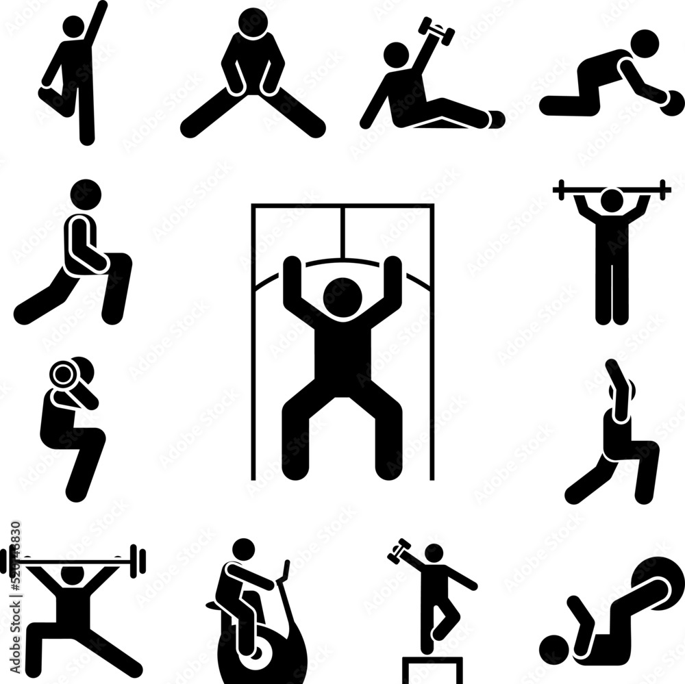 Man lat pulldown gym with arrow pictogram icon in a collection with ...