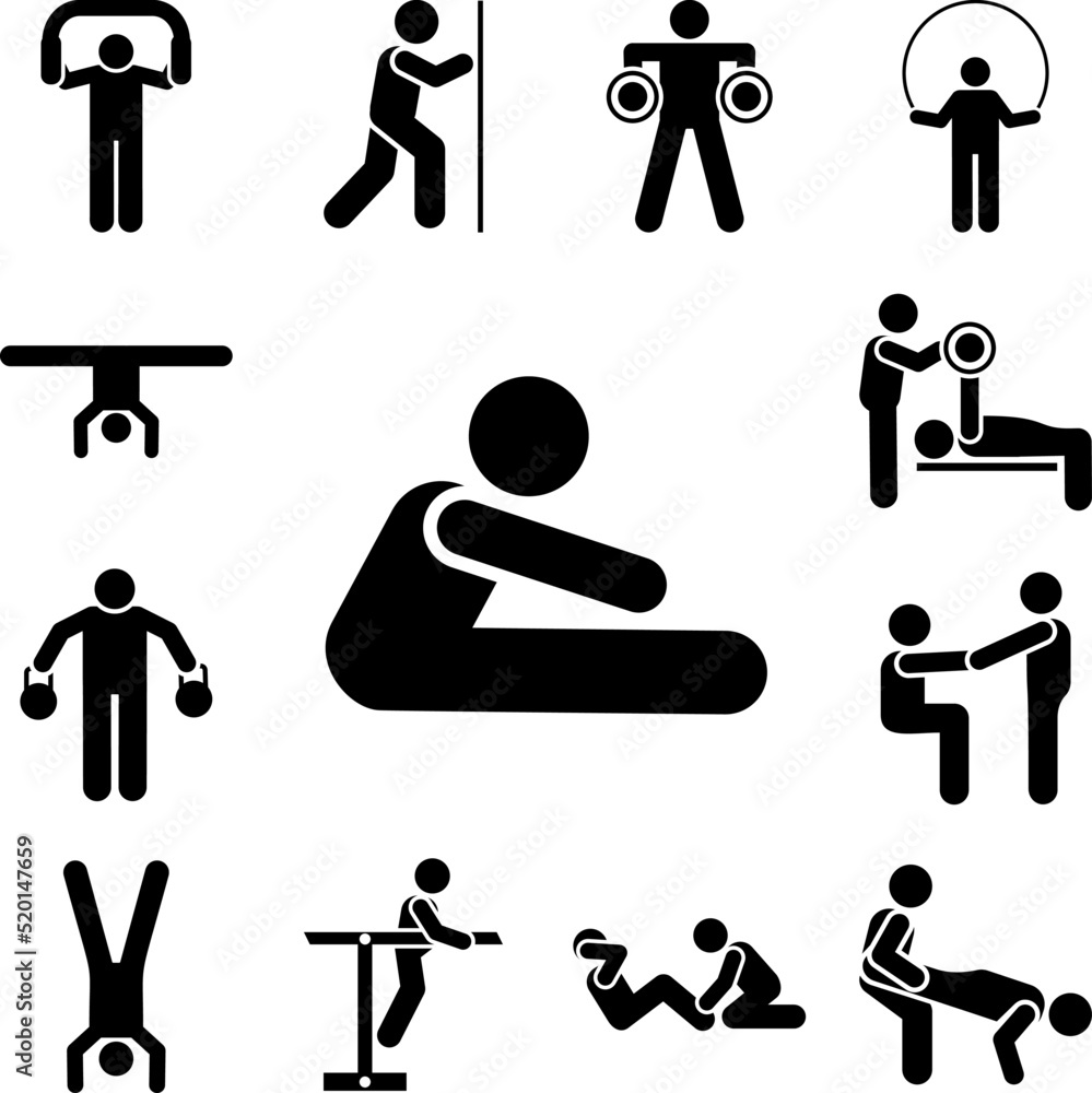 Gym man sport exercise with arrow pictogram icon in a collection with ...