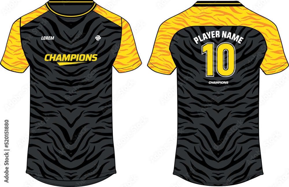Sports jersey t shirt design flat sketch illustration, Tiger skin ...