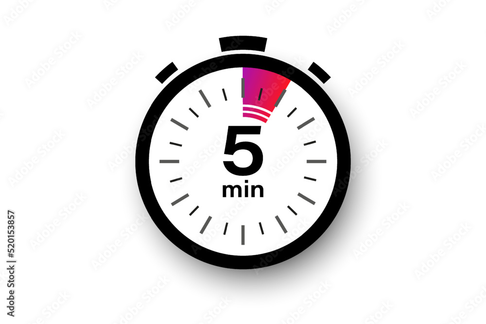 5 minutes timer. Stopwatch symbol in flat style. Editable isolated ... 5 minutes timer. Stopwatch symbol in flat style. Editable isolated ...