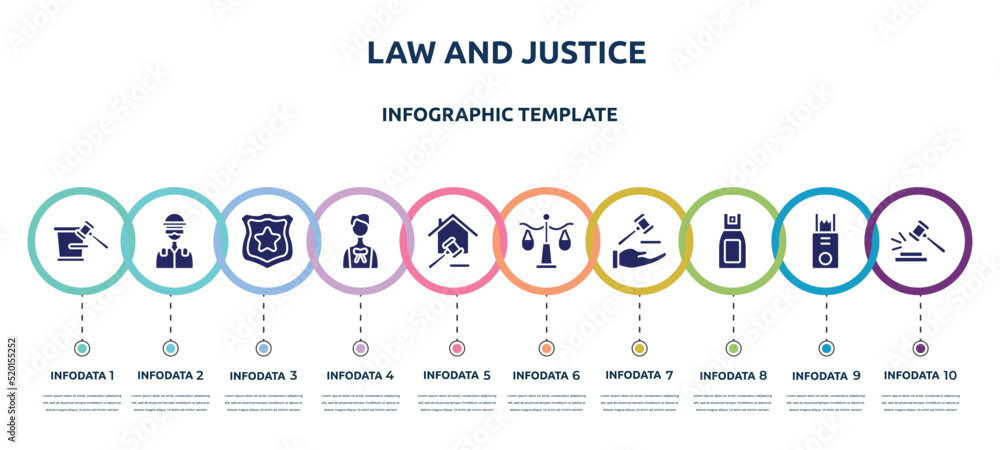 law and justice concept infographic design template. included court ...