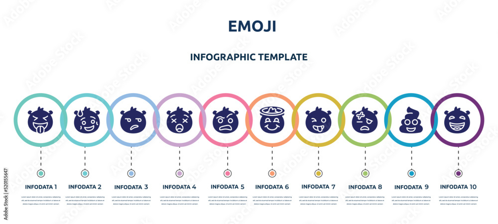 emoji concept infographic design template. included tongue emoji, shy ...