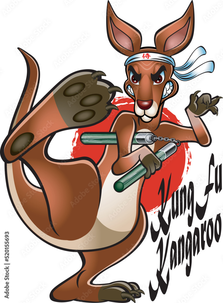 Cartoon style kangaroo practices kung fu holding nunchucks Stock Vector ...