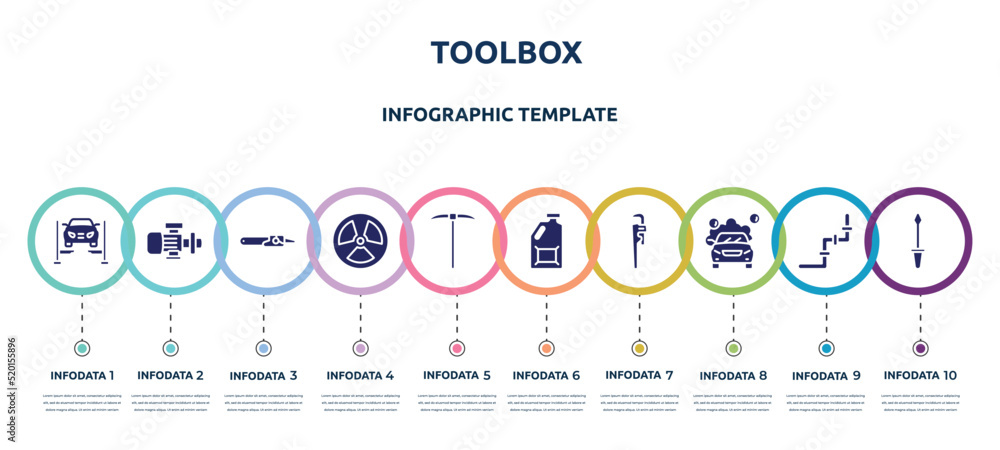 toolbox concept infographic design template. included car lift, pump ...