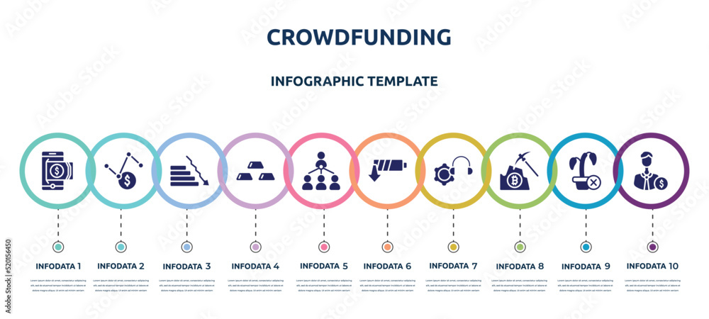 crowdfunding concept infographic design template. included withdraw, volatility, fallen, gold ...