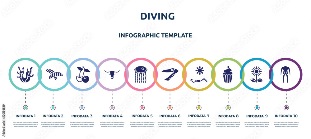 diving concept infographic design template. included seaweed, chrysalid ...
