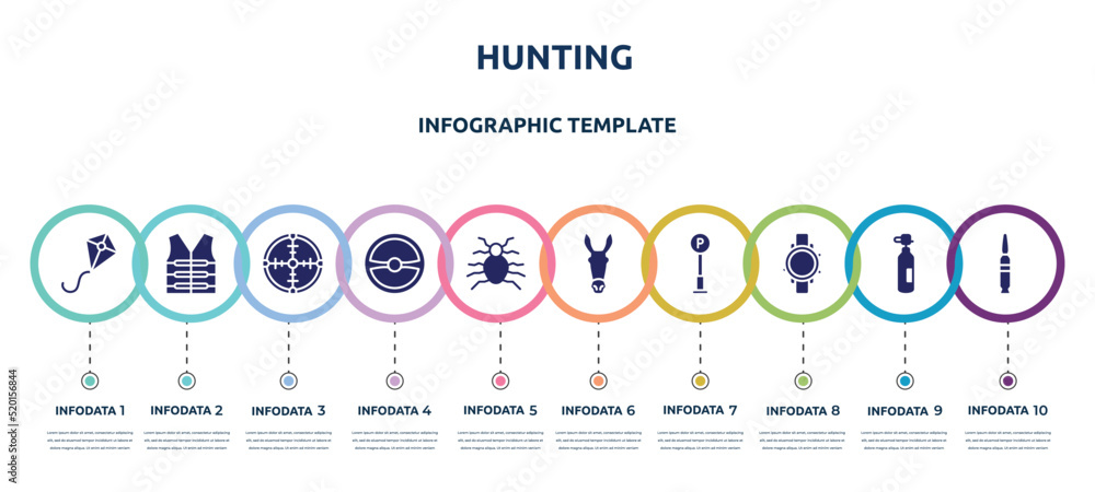hunting concept infographic design template. included kite, lifejacket ...