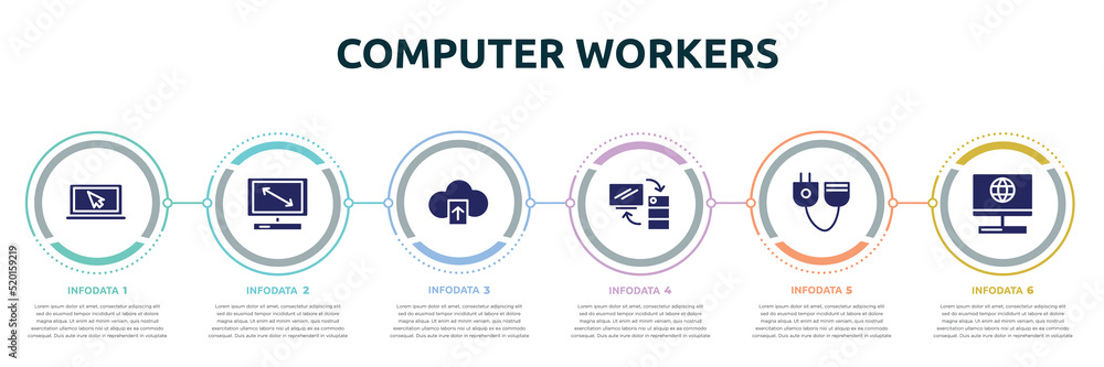 computer workers concept infographic design template. included screen ...