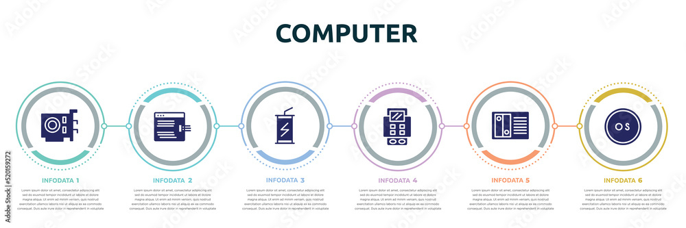 computer concept infographic design template. included vga card, code ...
