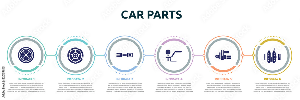 car parts concept infographic design template. included car spare wheel ...