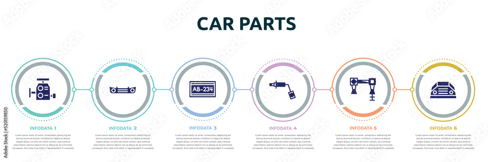 car parts concept infographic design template. included car carburettor ...