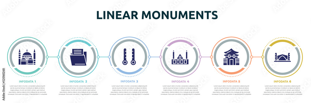 linear monuments concept infographic design template. included blue ...