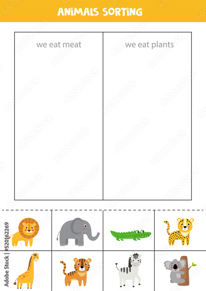 Sorting wild animals. Logical game for children. Stock Vector | Adobe Stock Sorting wild animals. Logical game for children. Stock Vector | Adobe Stock