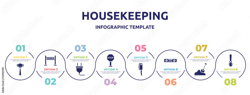 housekeeping concept infographic design template. included big hammer ...