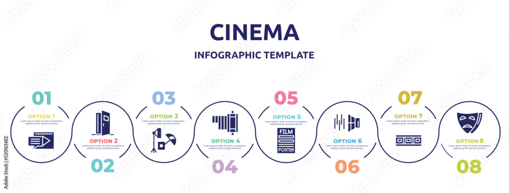 cinema concept infographic design template. included subtitle, doorway ...