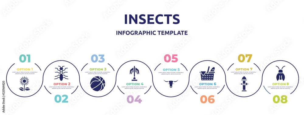 insects concept infographic design template. included sunflowers, tree ...