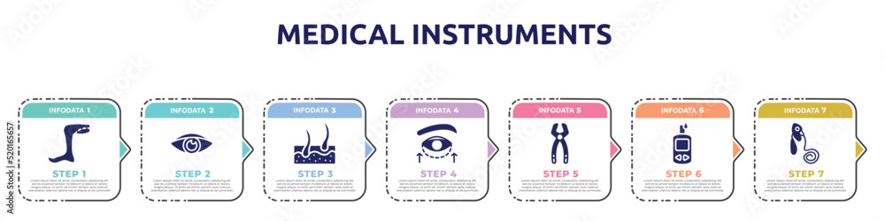 medical instruments concept infographic design template. included legs ...