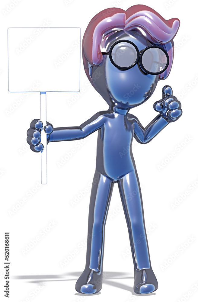 Omino stilizzato argento con capelli e occhiali con cartello Stock ...