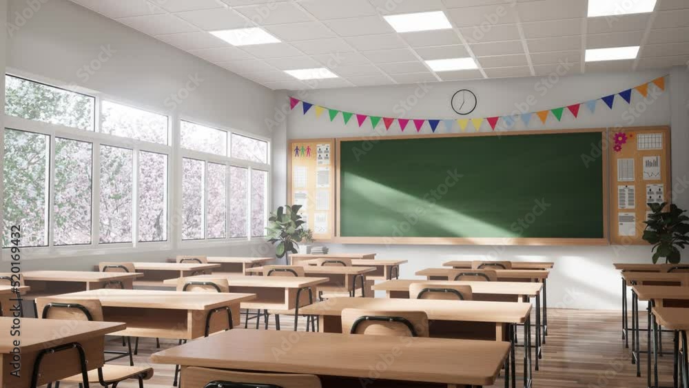 Animation of modern style classroom in the morning 3d render,The rooms ...