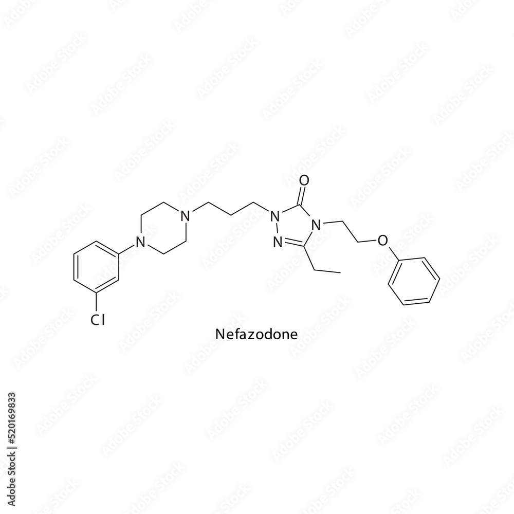 Vecteur Stock Nefazodone molecule flat skeletal structure, SARI ...
