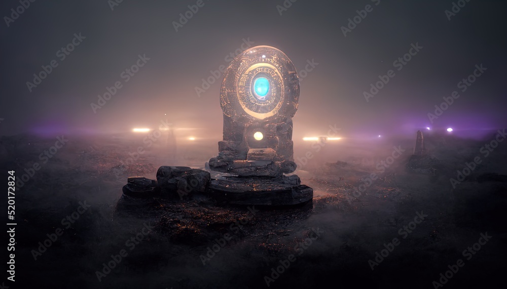 A fantastic magical fairy tale portal in the desert with stone cliffs ...