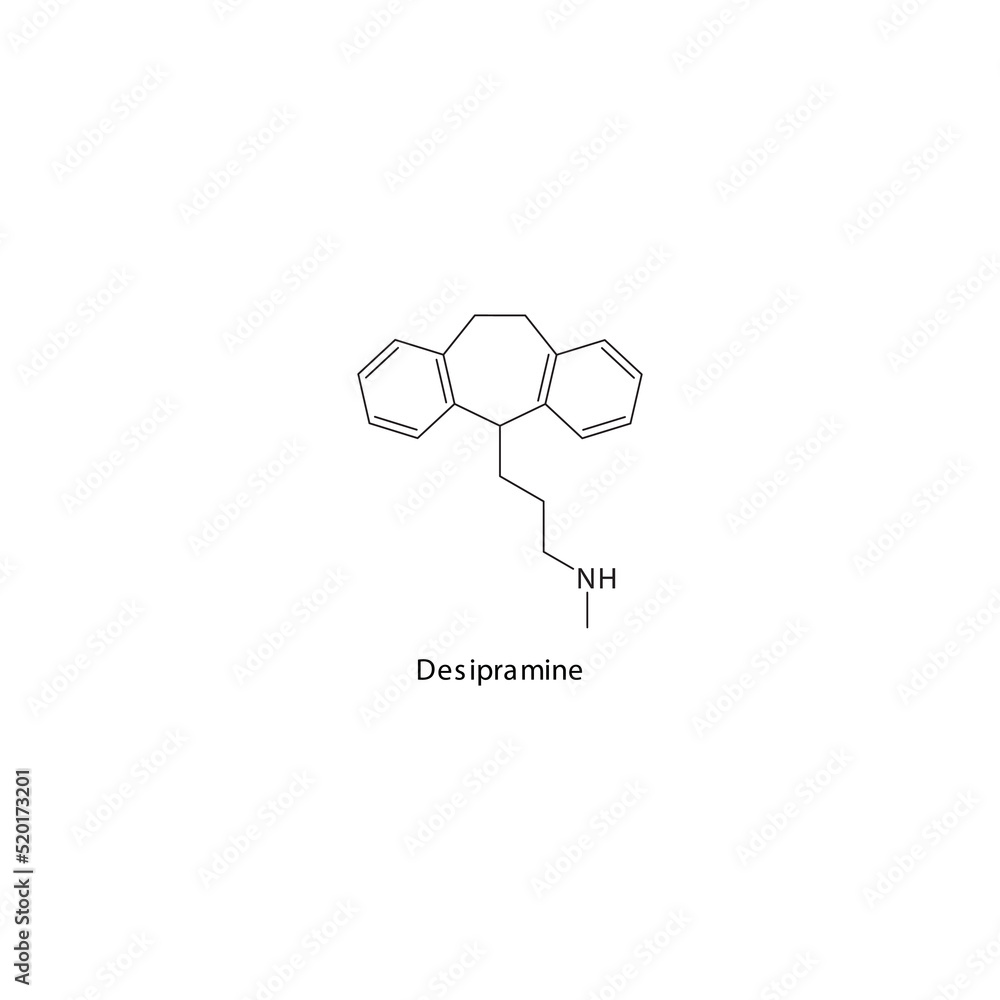Desipramine molecule flat skeletal structure, TCA - Tricyclic ...
