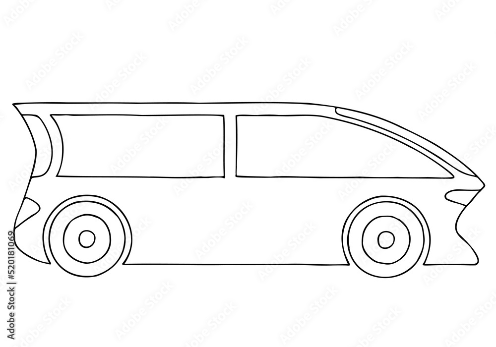 Concept minivan in doodle style. Coloring page. Hand Drawn. Freehand ...