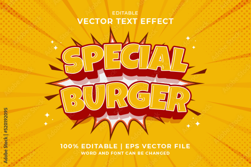Editable text effect Special Burger 3d cartoon template style premium ...