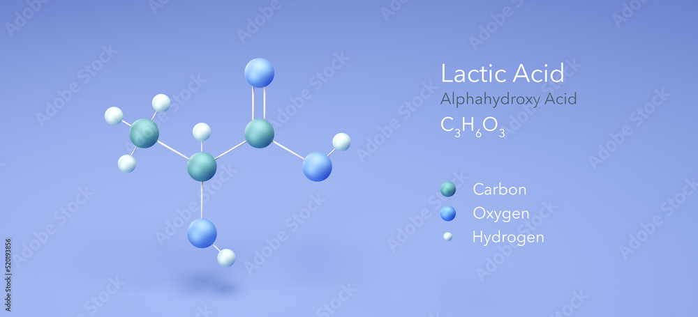 lactic acid, Alphahydroxy Acid. Molecular structure 3d rendering ...