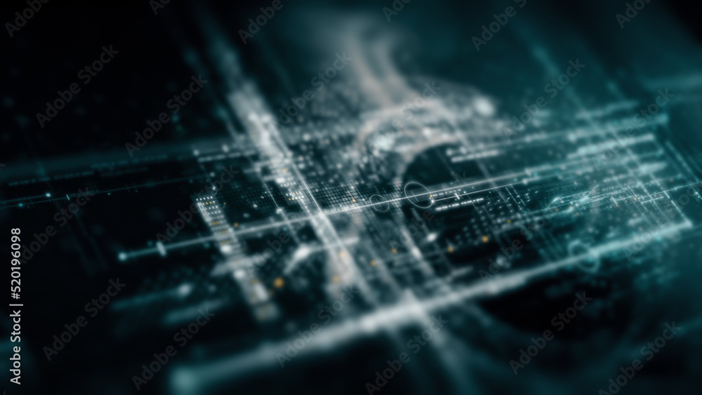 Futuristic abstract de-focus flowing data matrix, meta, metaverse ...