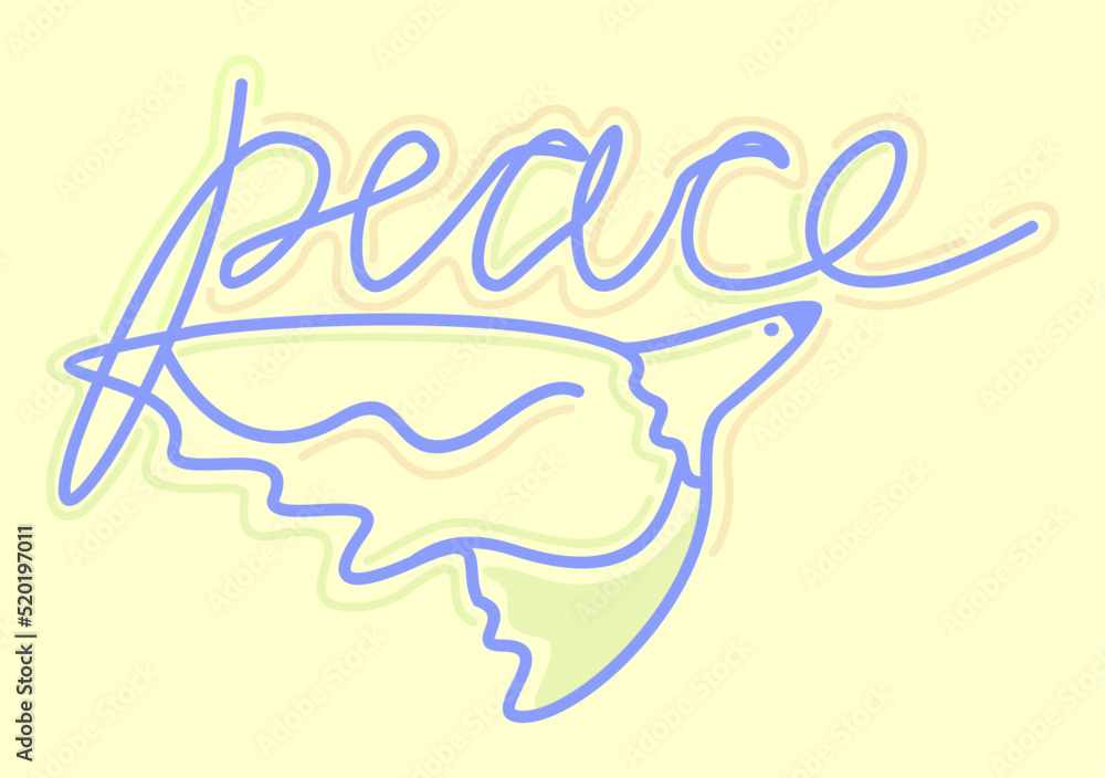 Vector isolated illustration of flying dove with lettering. Peace ...