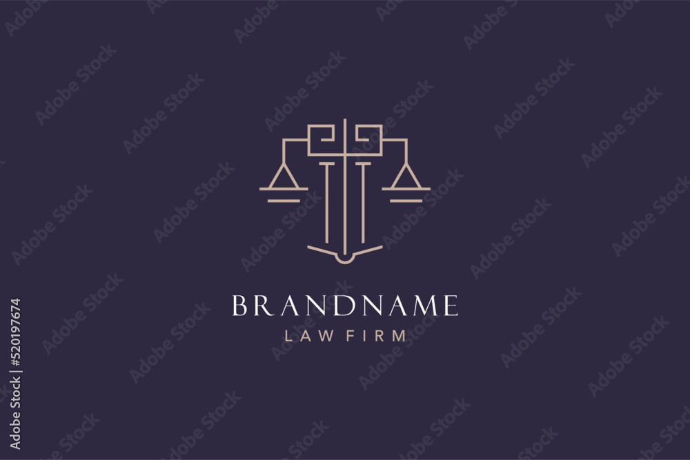 Initial letter TT logo with scale of justice logo design, luxury legal ...