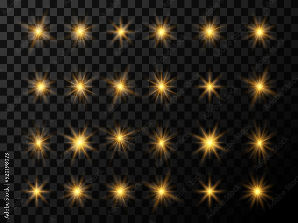 Set Of Gold Sparks Isolated. Vector Glowing Stars. Light effect, golden ...