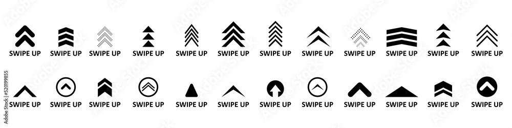 Swipe up icon. Arrow up for social media stories. Set of black swipe up ...
