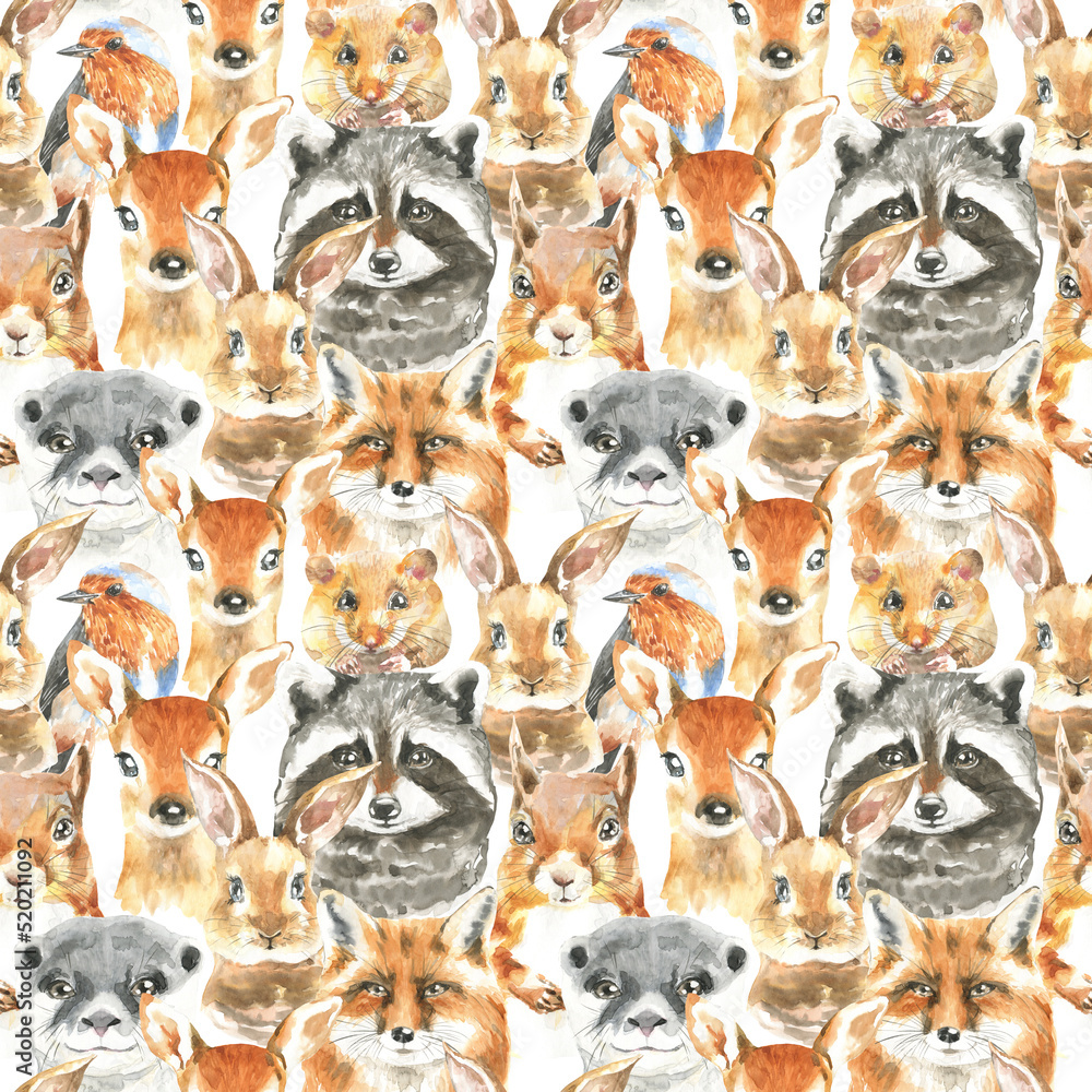 Cute watercolor animal seamless pattern ilustration, woodland animals ...