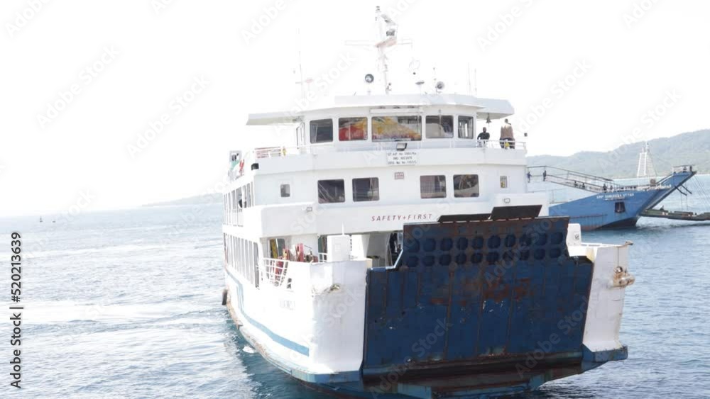 ferry at sea. Ferry boat crossing the Ketapang port, Banyuwangi to ...