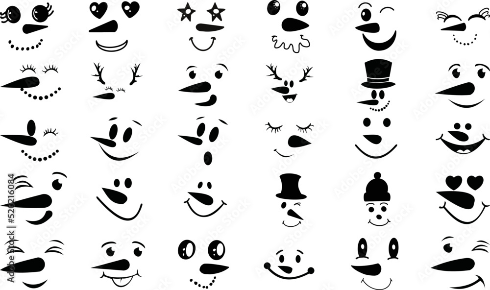 Snowman Faces Clipart SVG, 30 Snowman Faces Bundle SVG Stock Vector ...
