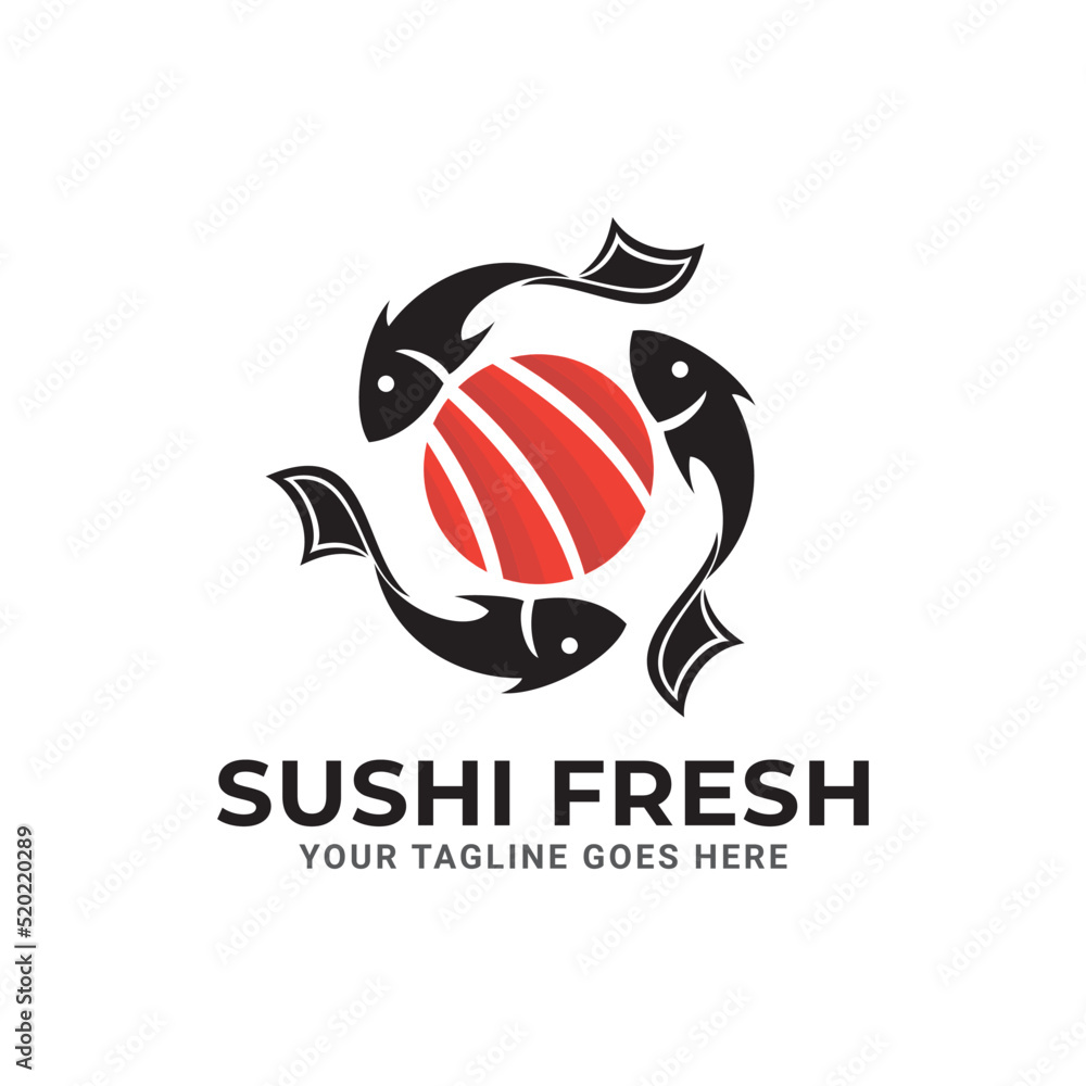 Sushi Logo Design With Fish. Isolated In White Background. Modern ...