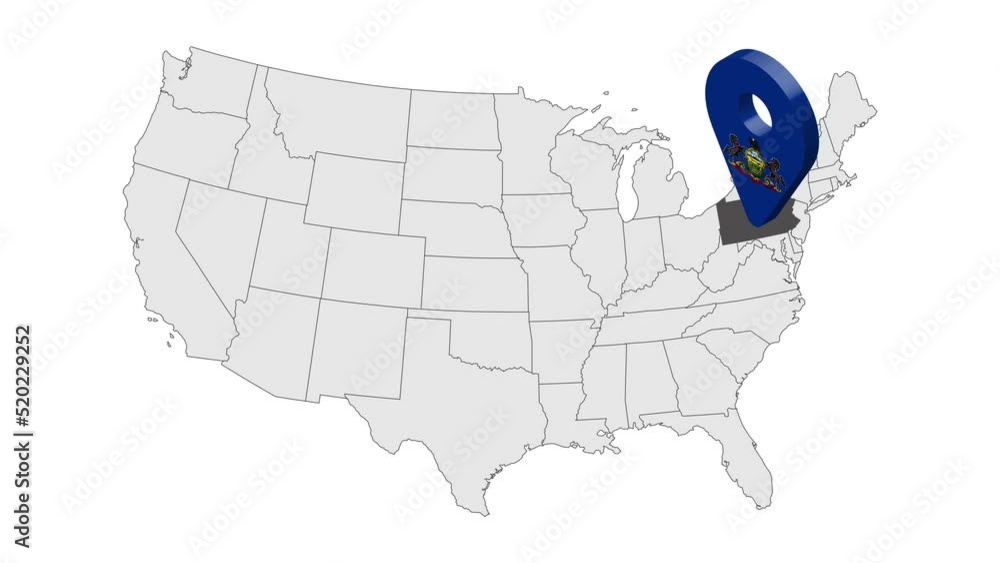 Location State of Pennsylvania on map USA. 3d State Pennsylvania flag ...