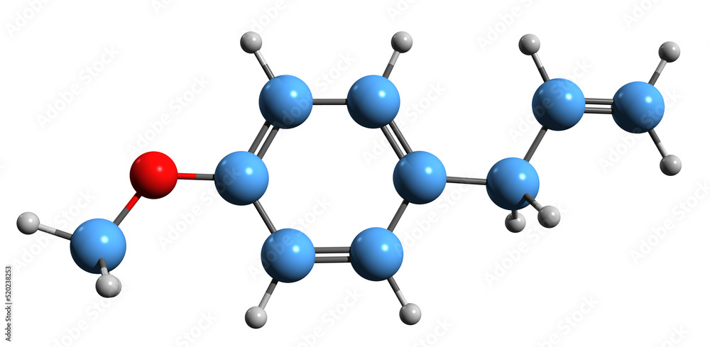 3D image of Estragole skeletal formula - molecular chemical structure ...